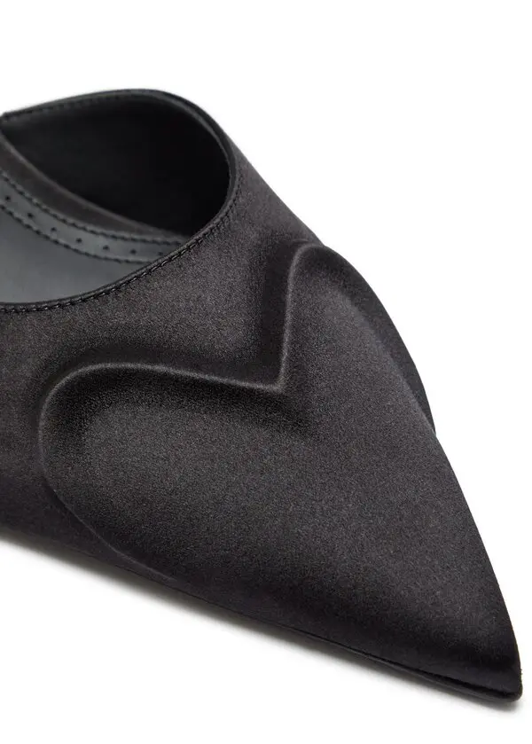 Alaïa Satin Pointed Toe Sculpted Heart Mules - Black