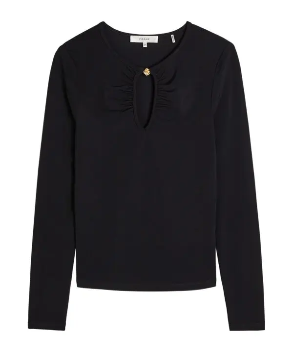FRAME Keyhole Stretch-rayon Top - Black