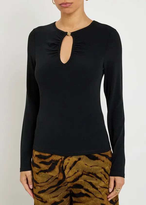 FRAME Keyhole Stretch-rayon Top