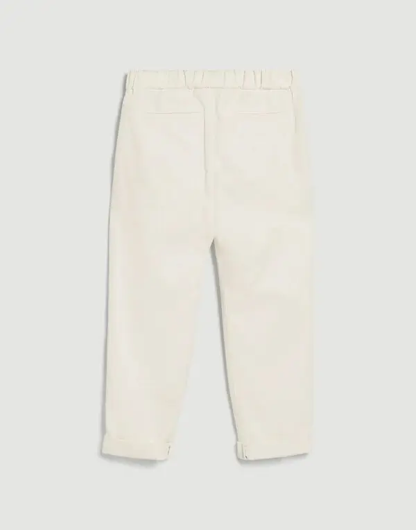 Brunello Cucinelli Garment-dyed Trousers In Twisted Cotton Gabardine With Drawstring And Double Pleats - Butter