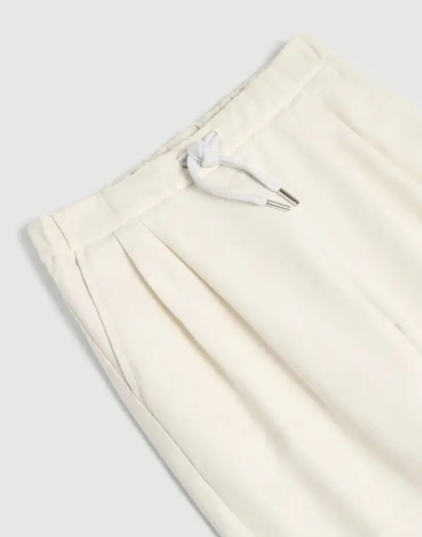 Brunello Cucinelli Garment-dyed Trousers In Twisted Cotton Gabardine With Drawstring And Double Pleats - Butter