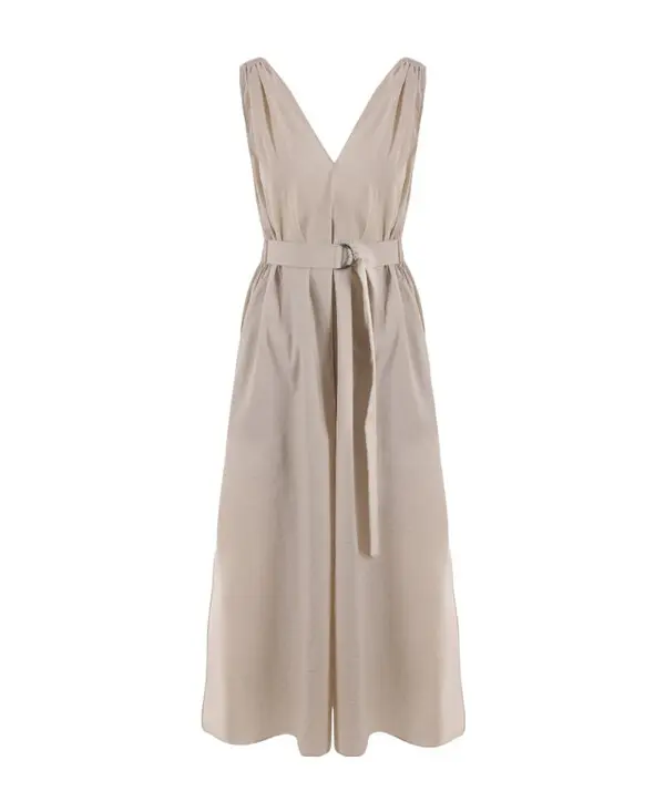 Brunello Cucinelli Belted Midi Dress With Embellished Straps - Nude