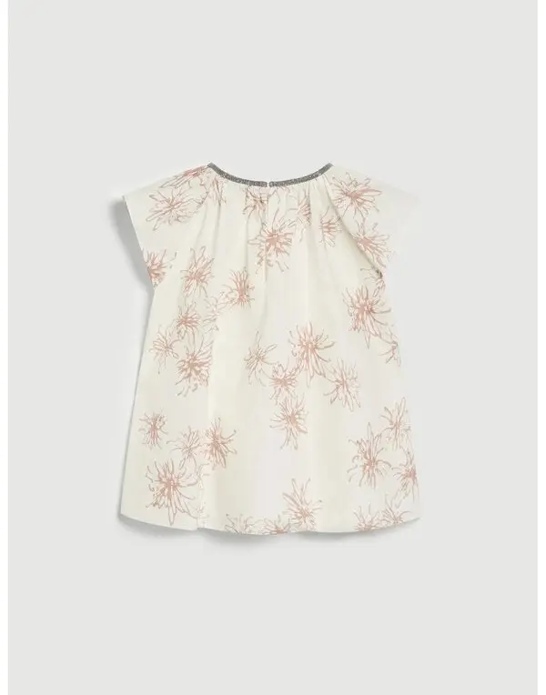 Brunello Cucinelli Cotton Daisy Print Poplin Top With Monili