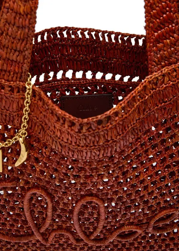 Chloé Summer Banana Logo Raffia Tote