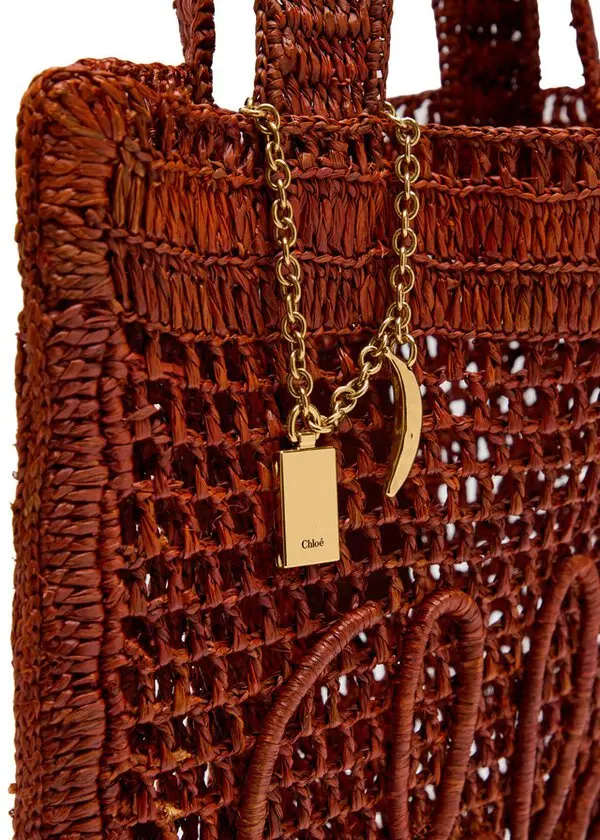 Chloé Summer Banana Logo Raffia Tote