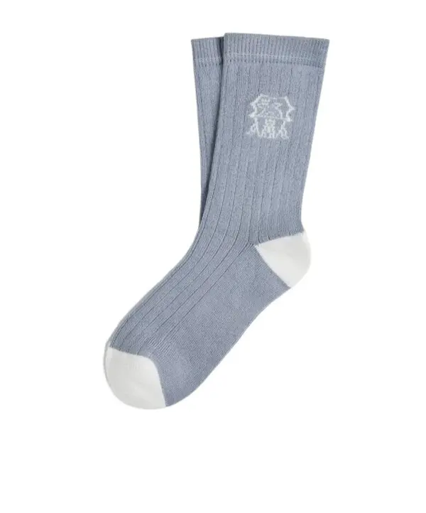Brunello Cucinelli Cotton Rib Knit Socks With Intarsia