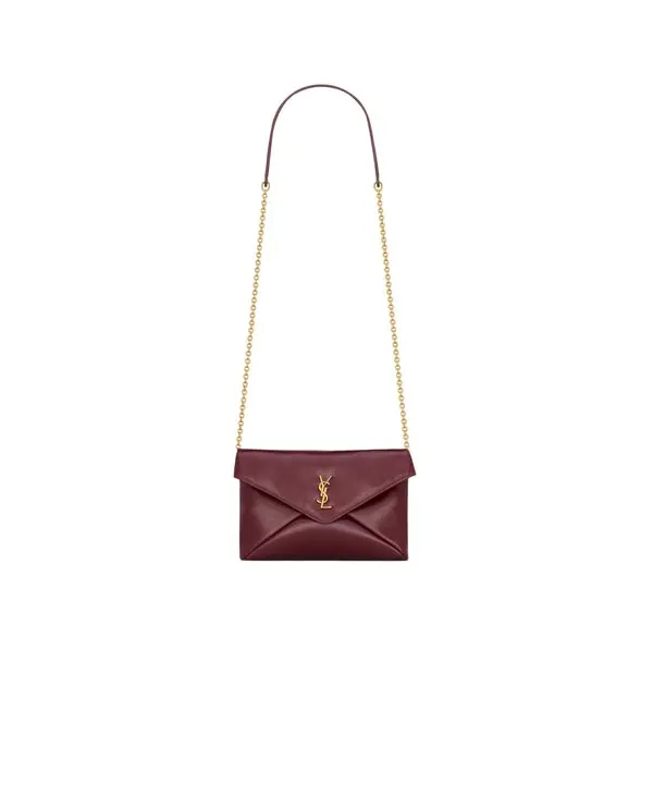 Saint Laurent Cassandre Small Chain Pouch In Shiny Leather - Red