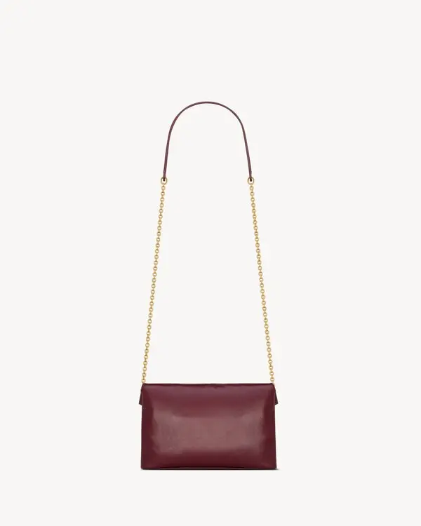 Saint Laurent Cassandre Small Chain Pouch In Shiny Leather - Red