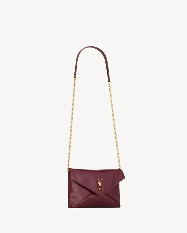 Saint Laurent Cassandre Small Chain Pouch In Shiny Leather - Red