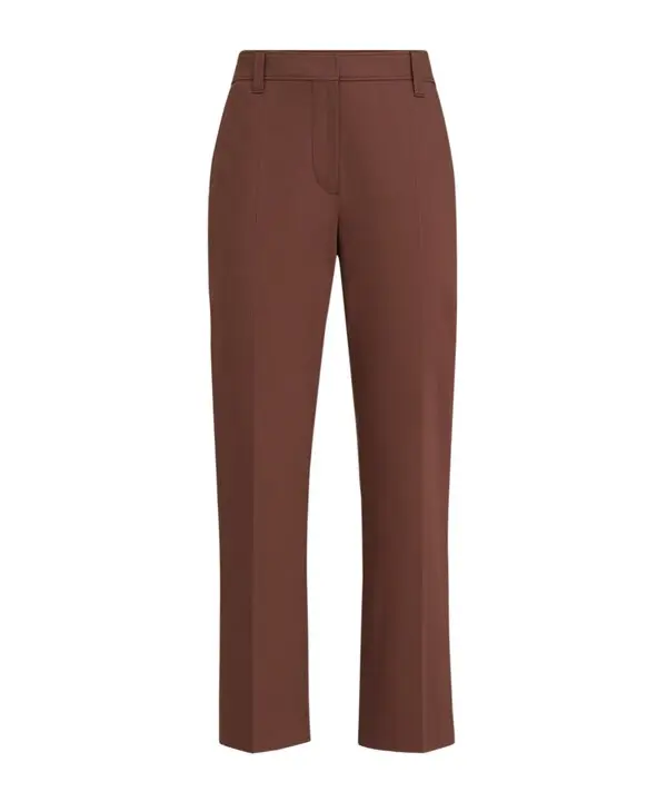 Brunello Cucinelli Stretch Cotton Twill Cigarette Trousers With Monili Embellishment - Red