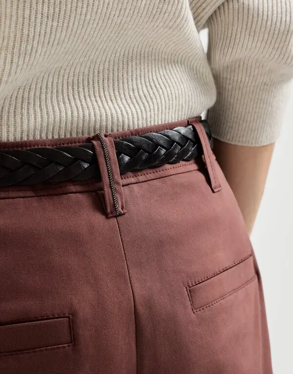 Brunello Cucinelli Stretch Cotton Twill Cigarette Trousers With Monili Embellishment - Red