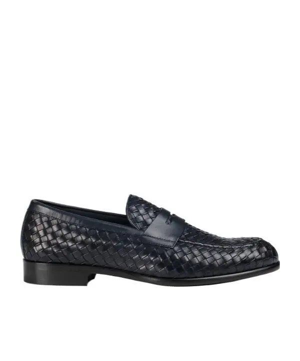 DOUCAL'S Round Toe Woven Slip-on Loafers