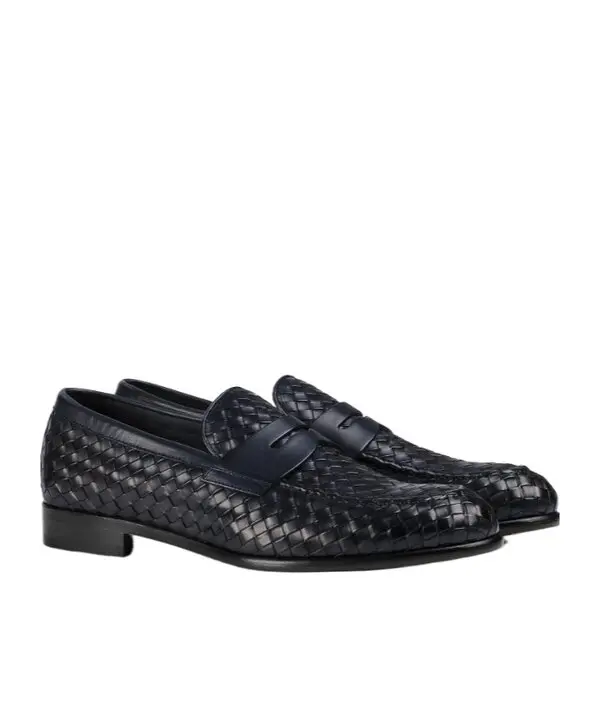 DOUCAL'S Round Toe Woven Slip-on Loafers