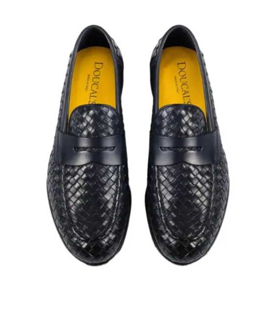 DOUCAL'S Round Toe Woven Slip-on Loafers