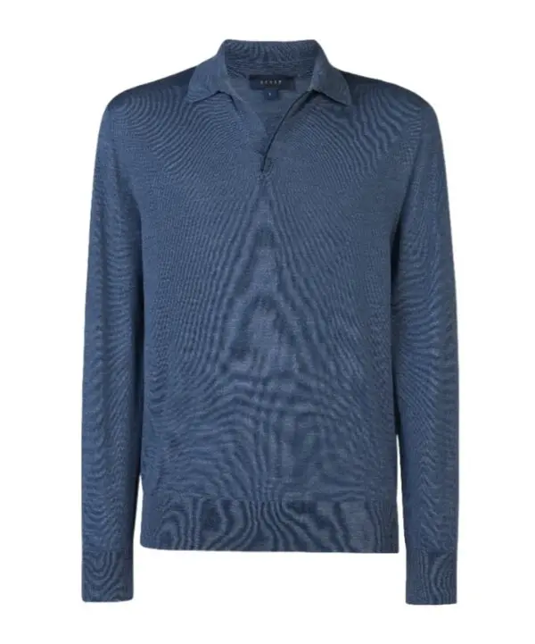 Sease Extra-fine Virgin Wool Knitted Polo Sweater - Denim Blue
