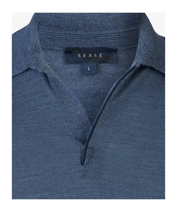Sease Extra-fine Virgin Wool Knitted Polo Sweater - Denim Blue