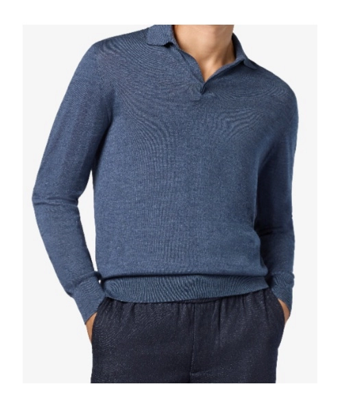 Sease Extra-fine Virgin Wool Knitted Polo Sweater - Denim Blue
