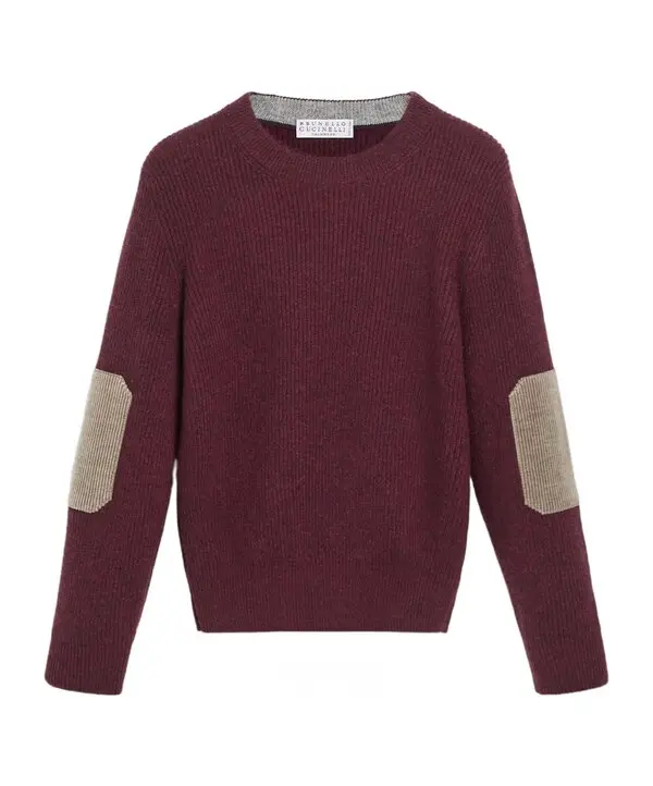 Brunello Cucinelli Cashmere English-rib Sweater With Corduroy Inserts - Deep Fuchsia