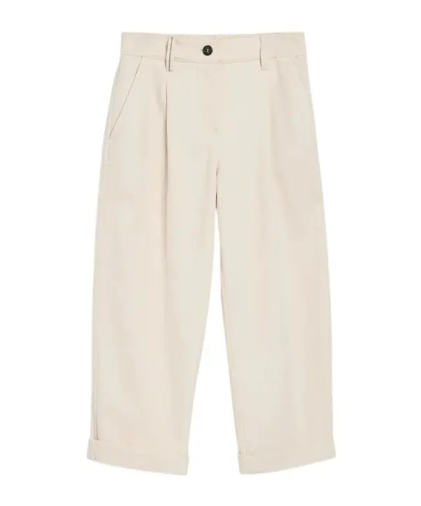 Brunello Cucinelli Cotton And Wool Blend Trousers With Monili Embellishments - Vanilla