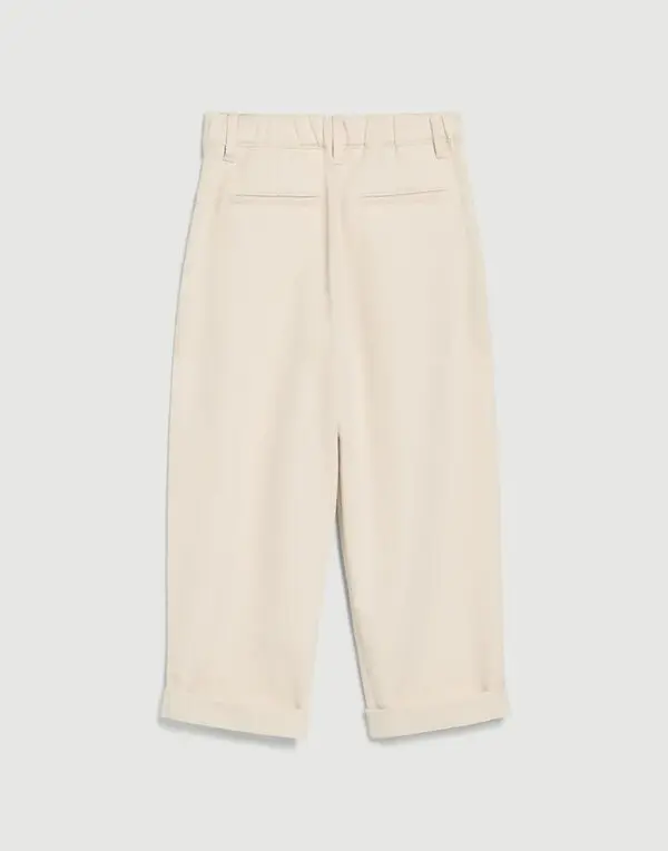 Brunello Cucinelli Cotton And Wool Blend Trousers With Monili Embellishments - Vanilla