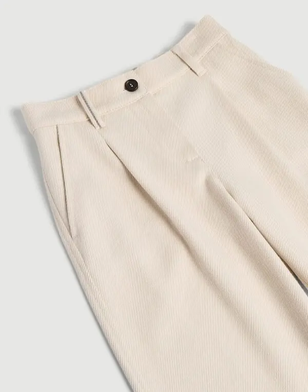 Brunello Cucinelli Cotton And Wool Blend Trousers With Monili Embellishments - Vanilla