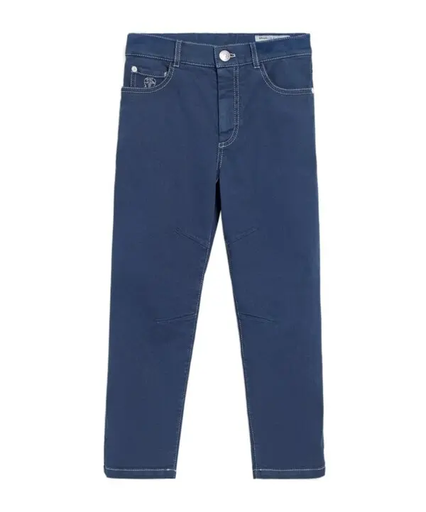 Brunello Cucinelli Dyed Comfort Lightweight Denim Trousers With Contrast Stitching