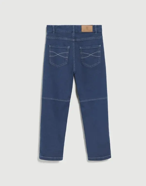 Brunello Cucinelli Dyed Comfort Lightweight Denim Trousers With Contrast Stitching