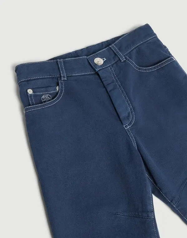 Brunello Cucinelli Dyed Comfort Lightweight Denim Trousers With Contrast Stitching