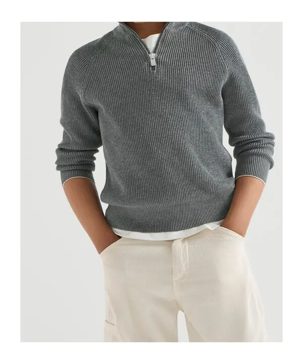 Brunello Cucinelli Cotton English-rib Half-zip Sweater