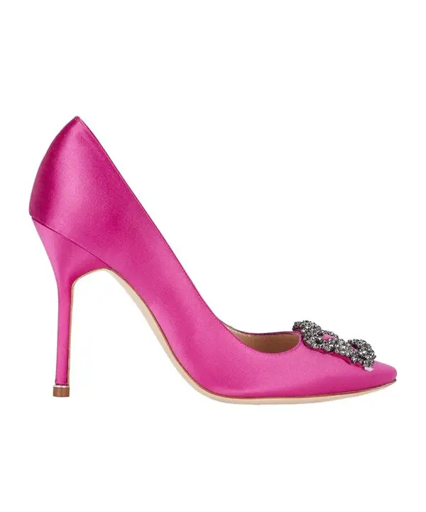 Manolo Blahnik Hangisi 105 Fuchsia Silk Satin Pumps - Pink