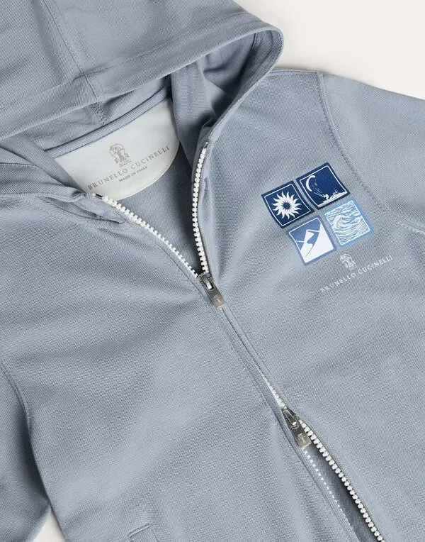 Brunello Cucinelli Cotton Piqué Hooded Sweatshirt With Zipper And Print