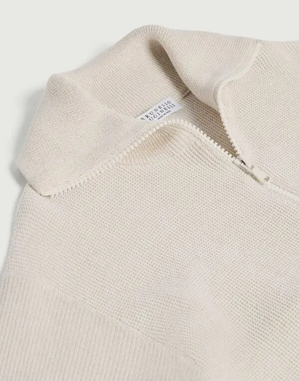 Brunello Cucinelli Sparkling Cotton Micro-rib Cardigan With Zipper - Panama/honey
