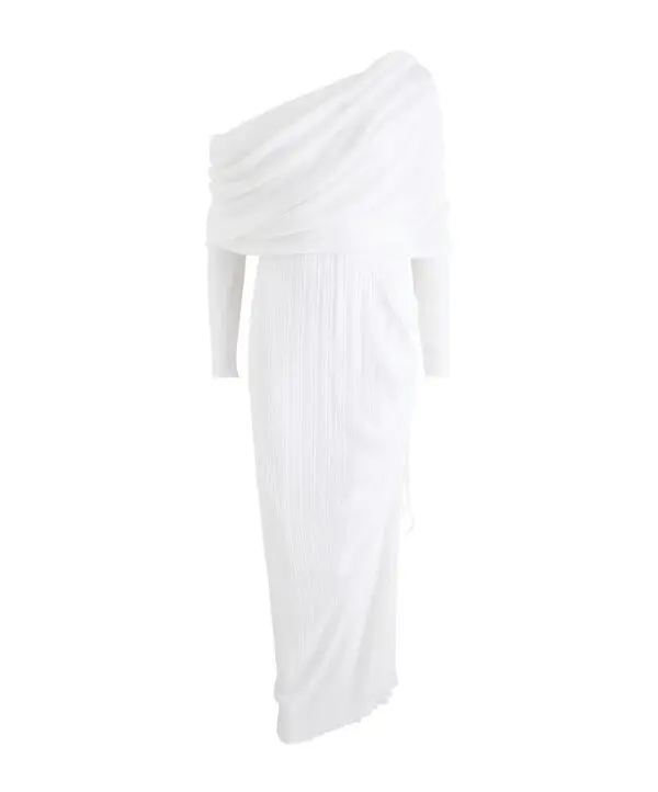 Alaïa Off-the-shoulder Plissé Maxi Dress - White