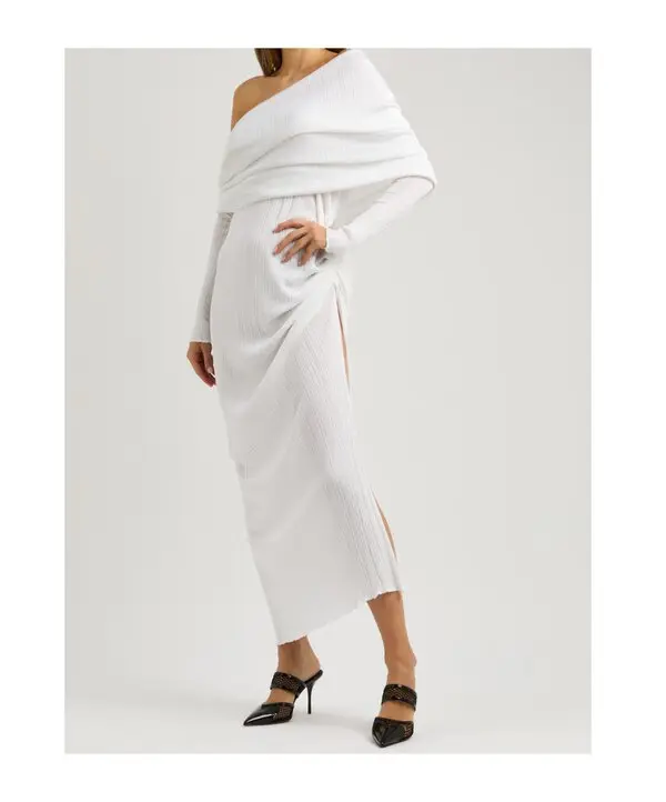 Alaïa Off-the-shoulder Plissé Maxi Dress