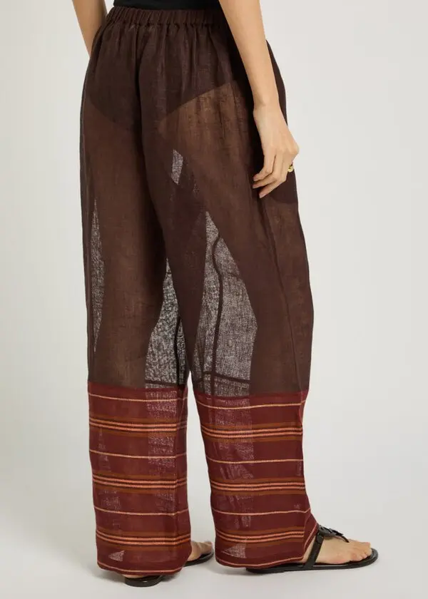 Tory Burch Striped Linen Trousers - Black