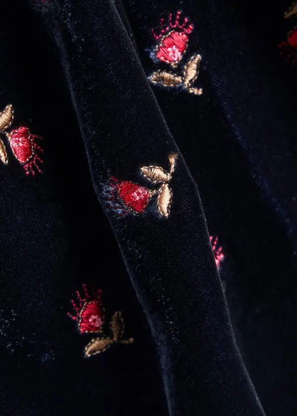 Rixo Calla Floral-embroidered Velvet Mini Dress