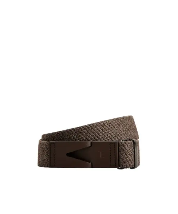 TOD'S Canvas And Leather Belt With Monogram Buckle