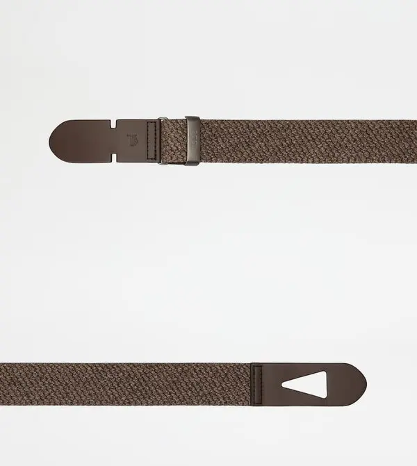 TOD'S Canvas And Leather Belt With Monogram Buckle