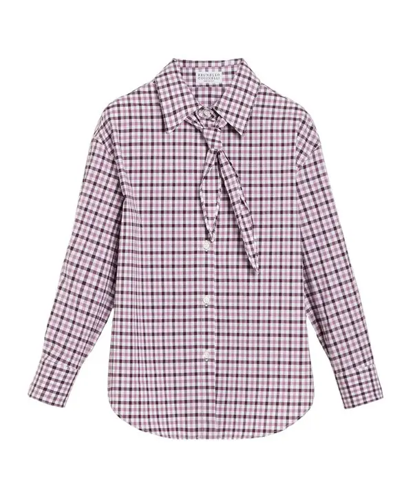 Brunello Cucinelli Cotton Checked Poplin Shirt With Necktie
