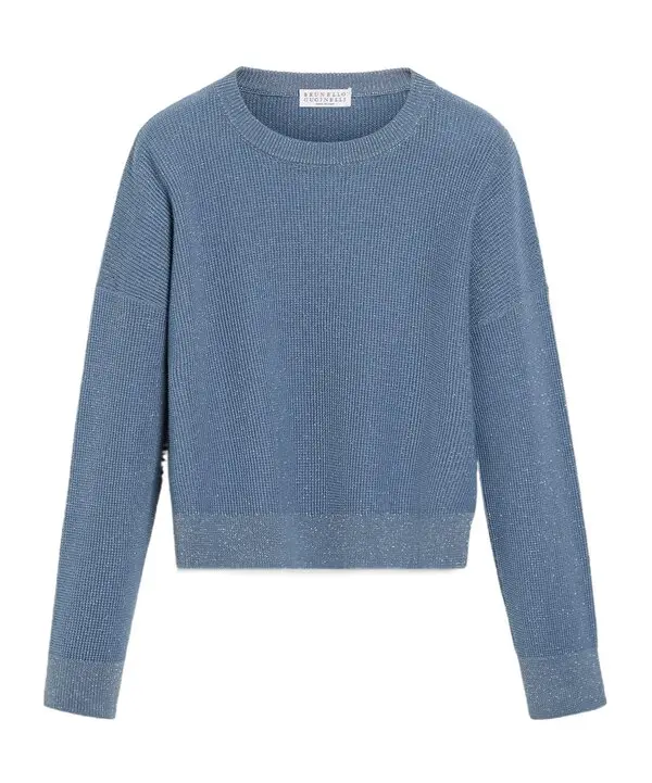 Brunello Cucinelli Sparkling Cotton Micro-rib Sweater - Sky Blue
