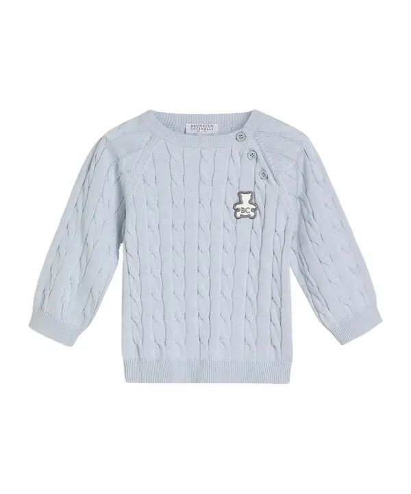 Brunello Cucinelli Cotton Cable Knit Baby Bernie Sweater