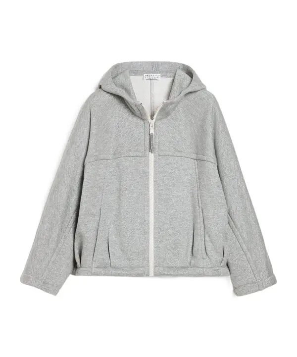 Brunello Cucinelli Sparkling Cotton French Terry Hooded Sweatshirt With Monili - Silver