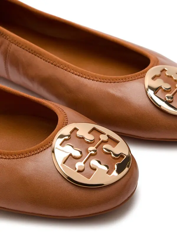 Tory Burch Reva Travel Logo Leather Ballet Flats