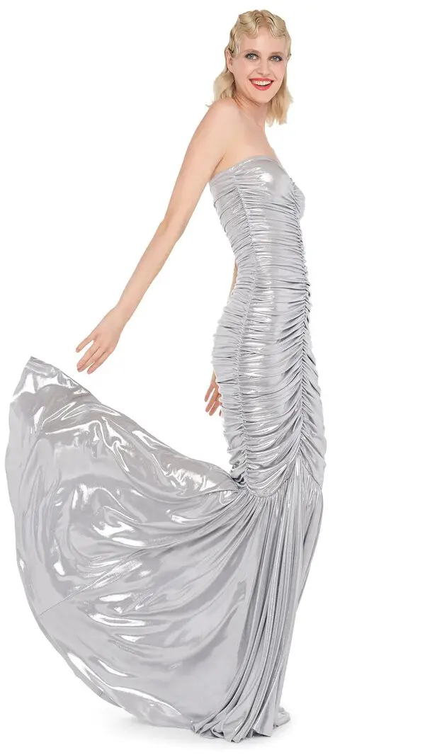 Norma Kamali Slinky Ruched Fishtail Gown