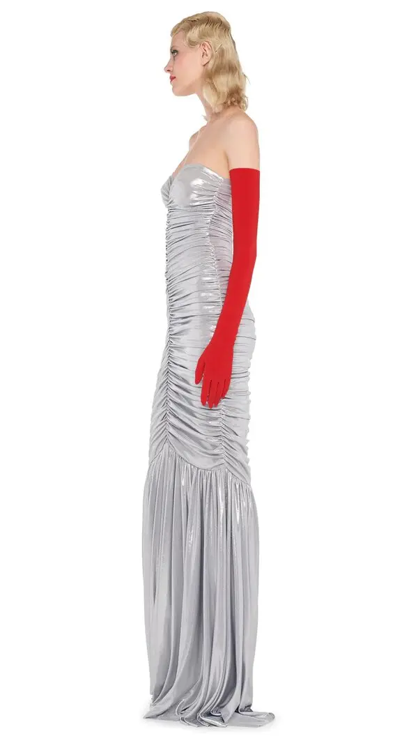 Norma Kamali Slinky Ruched Fishtail Gown