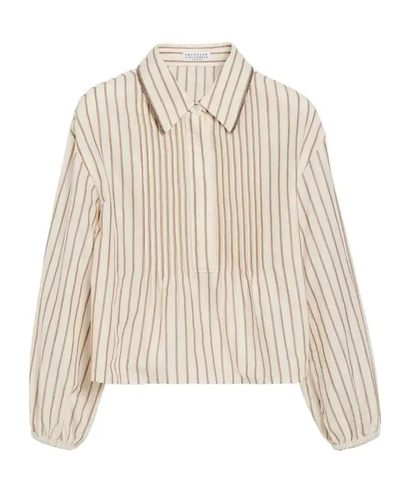 Brunello Cucinelli Striped Lightweight Cotton Shirt With Monili Embellishment
