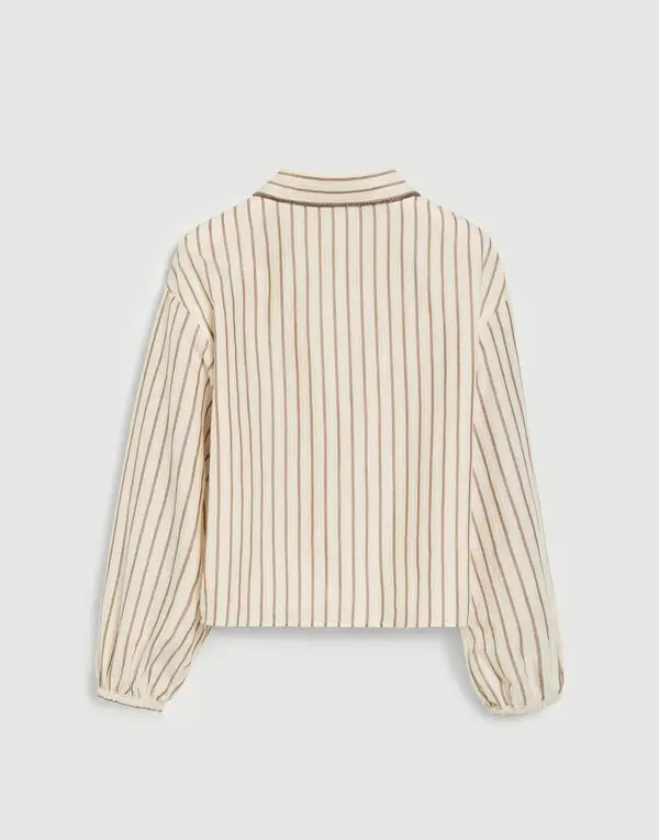 Brunello Cucinelli Striped Lightweight Cotton Shirt With Monili Embellishment