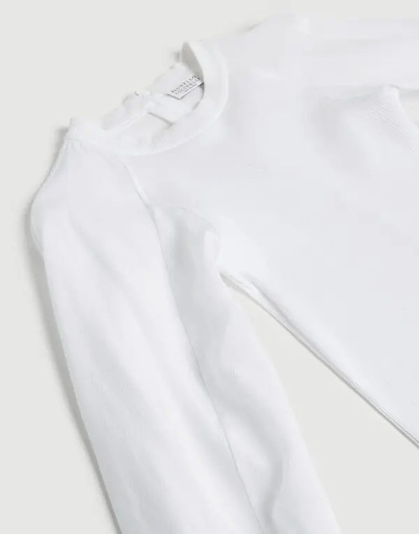 Brunello Cucinelli Stretch Cotton Ribbed Jersey And Crispy Silk Top With Monili