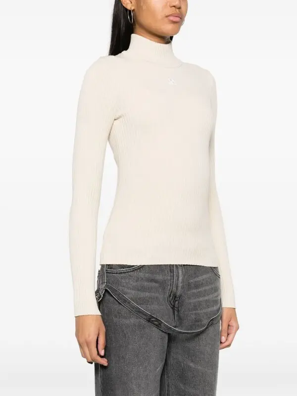 COURREGES Ribbed High Neck Jumper - Nude