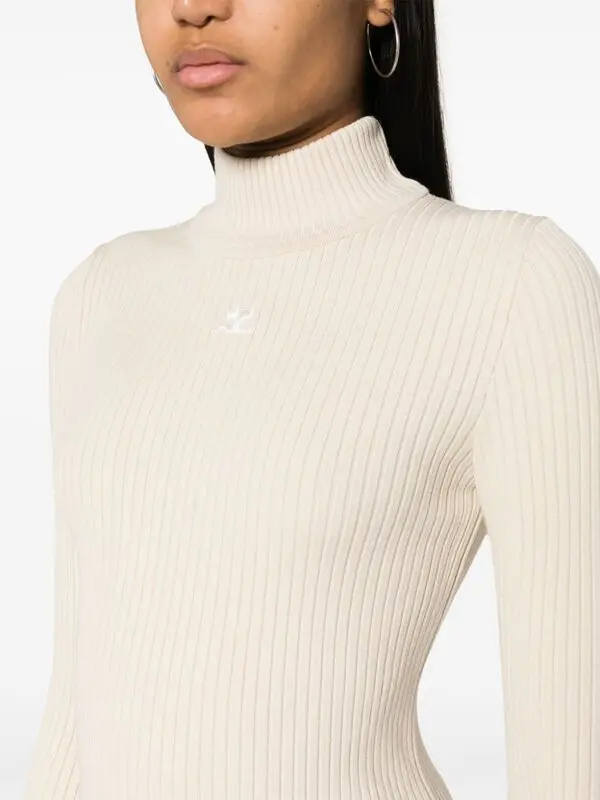 COURREGES Ribbed High Neck Jumper - Nude